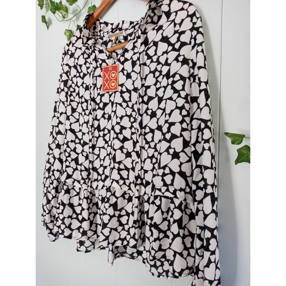 Pleione Tops Nwt Anthro Pleione Heart Print Ruffle Blouse Poshmark